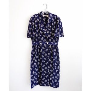 Vintage | Dresses | Vintage Blue White Floral Pattern Midi Dress L Xl ...